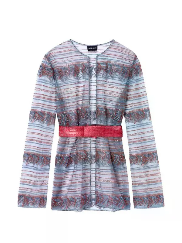 Giorgio Armani Embellished Fringed Cardigan - Blue