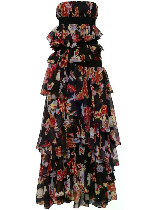 La DoubleJ Floral Print Strapless Gown