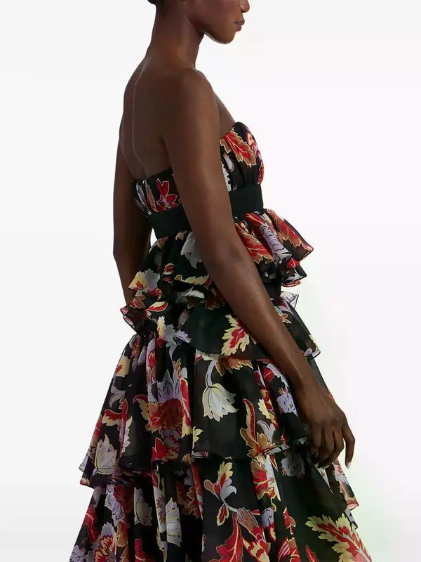 La DoubleJ Floral Print Strapless Gown