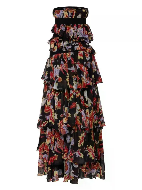 La DoubleJ Floral Print Strapless Gown
