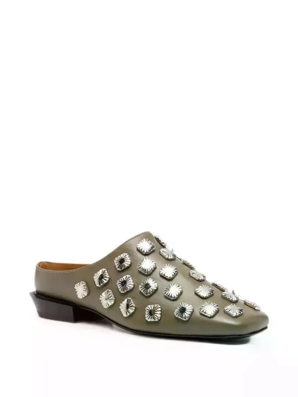 Toga Stud-embellished Leather Mules - Green
