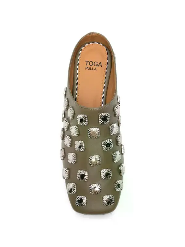 Toga Stud-embellished Leather Mules - Green