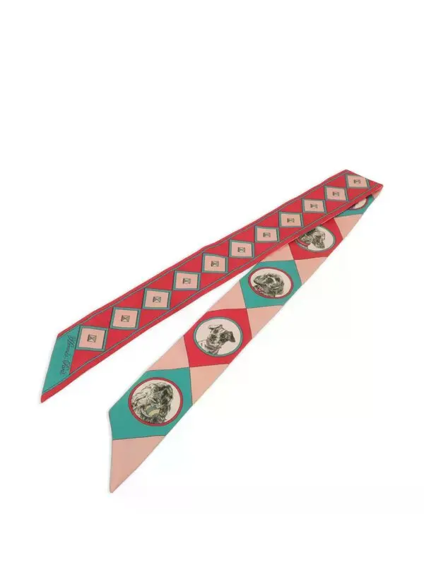 Hermès Twilly Dog-print Silk Scarf - Pink