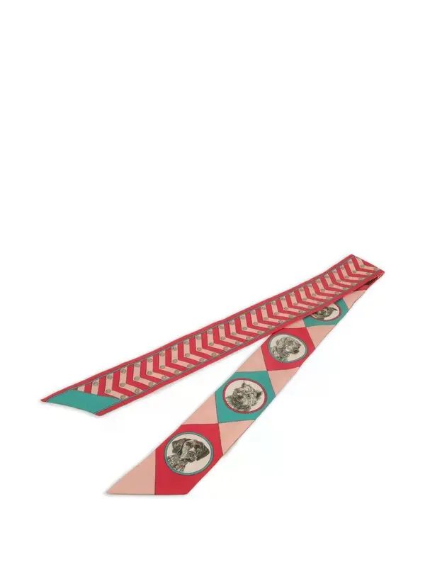 Hermès Twilly Dog-print Silk Scarf - Pink