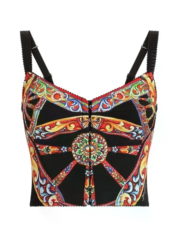 Dolce & Gabbana Carretto-print Charmeuse Top - Black