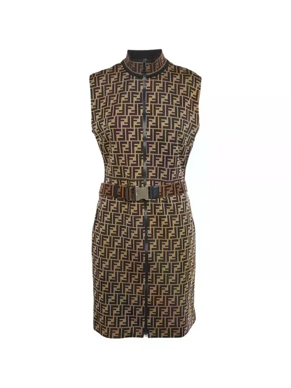 Fendi Ff Motif Belted Mini Dress