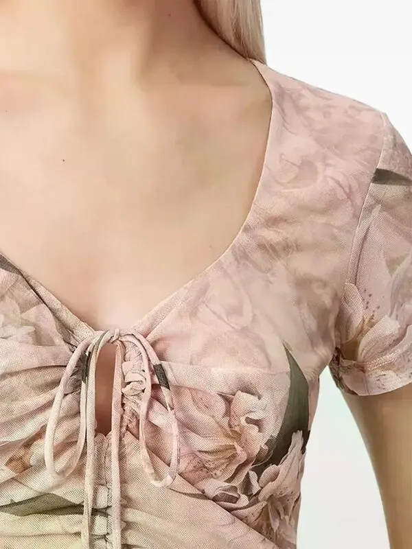 ALLSAINTS Floral Print Ruched T-shirt - Pink