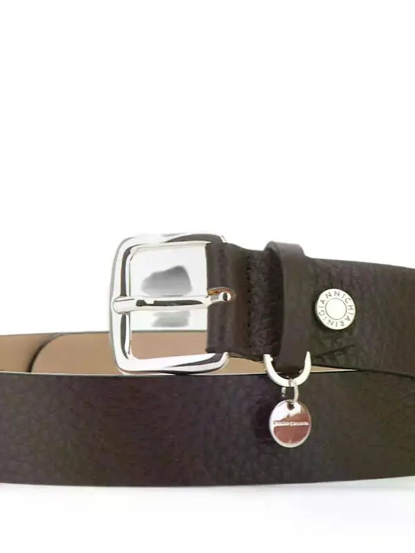 GIANNI CHIARINI Grained Leather Belt With Logo Charm - Brown