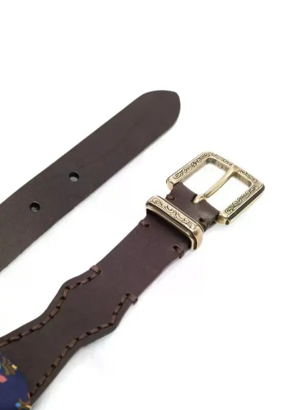 Etro Paisley Print Leather Panel Belt - Blue
