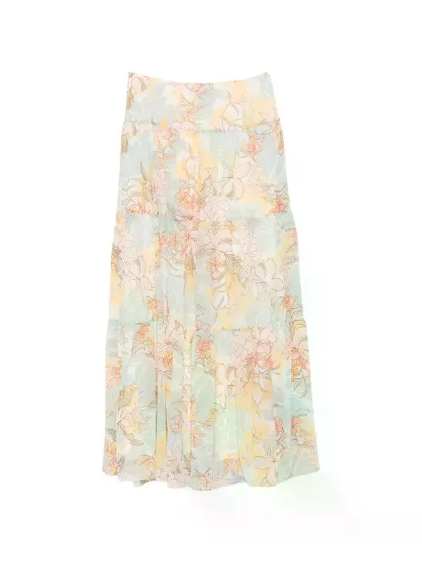 Ralph Lauren Cream Floral Print Tiered Midi Skirt