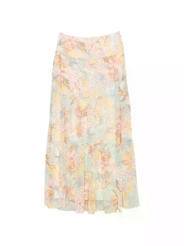 Ralph Lauren Cream Floral Print Tiered Midi Skirt