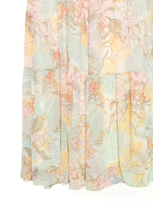 Ralph Lauren Cream Floral Print Tiered Midi Skirt