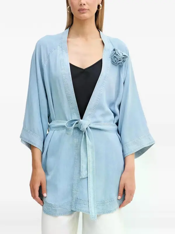 BLUGIRL Belted Kimono With Floral Appliqu
