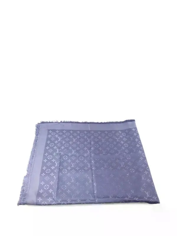 LOUIS VUITTON Monogram-pattern Fringe Scarf - Blue