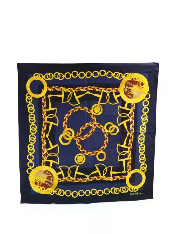 Celine Chain-print Scarf - Blue