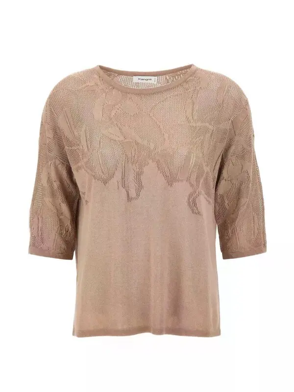 KANGRA Openwork Three-quarter Sleeve Top
