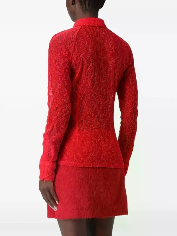 MSGM Lace Zip-up Shirt - Red