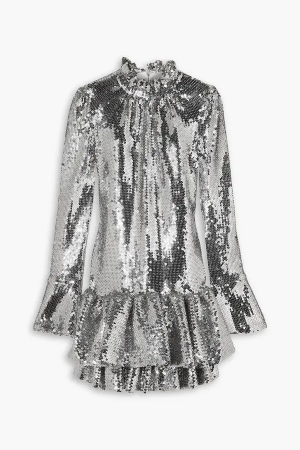 Rabanne Ruffled Sequined Stretchtulle Mini Dress