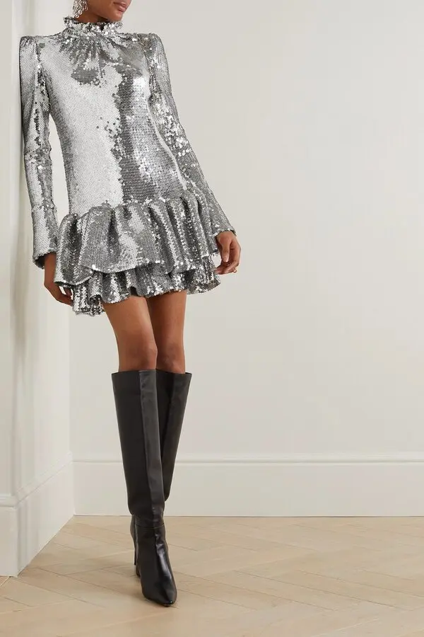 Rabanne Ruffled Sequined Stretchtulle Mini Dress