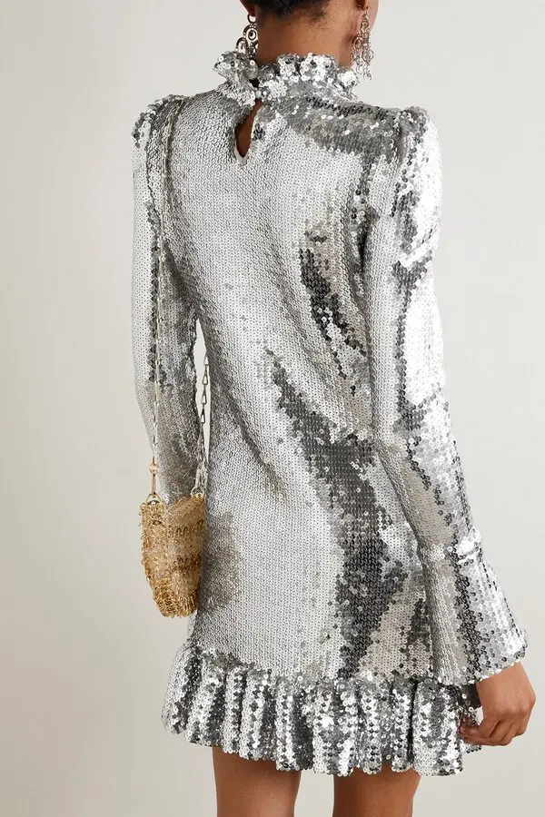 Rabanne Ruffled Sequined Stretchtulle Mini Dress