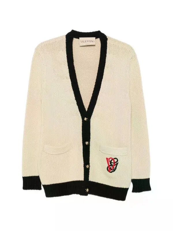 Valentino Garavani V-logo Embroidered V-neck Cardigan - Neutrals