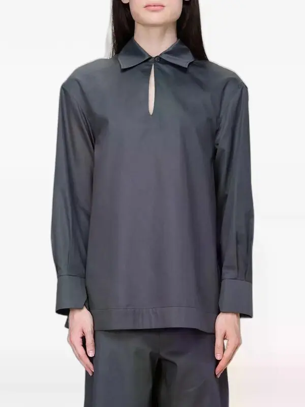 Max Mara Cotton Poplin Keyhole Blouse - Grey