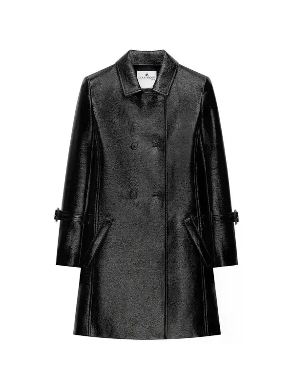 COURREGES Double-breasted Vinyl Coat - Black