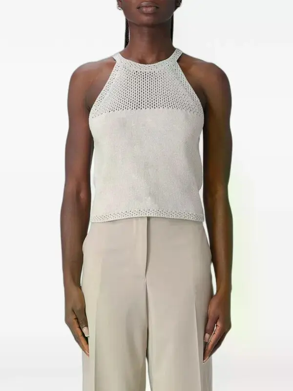 Emporio Armani Halterneck Open-knit Top - Grey