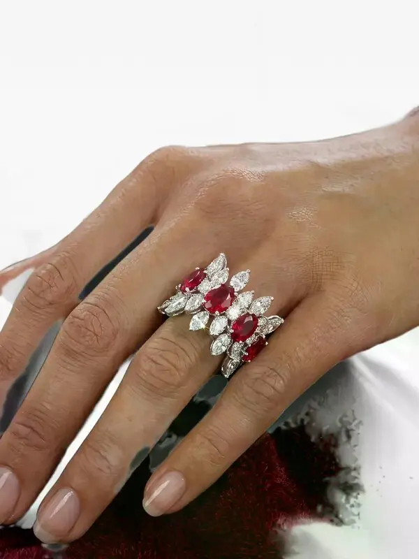 HYT JEWELRY Ruby And Diamond Band Ring - Silver