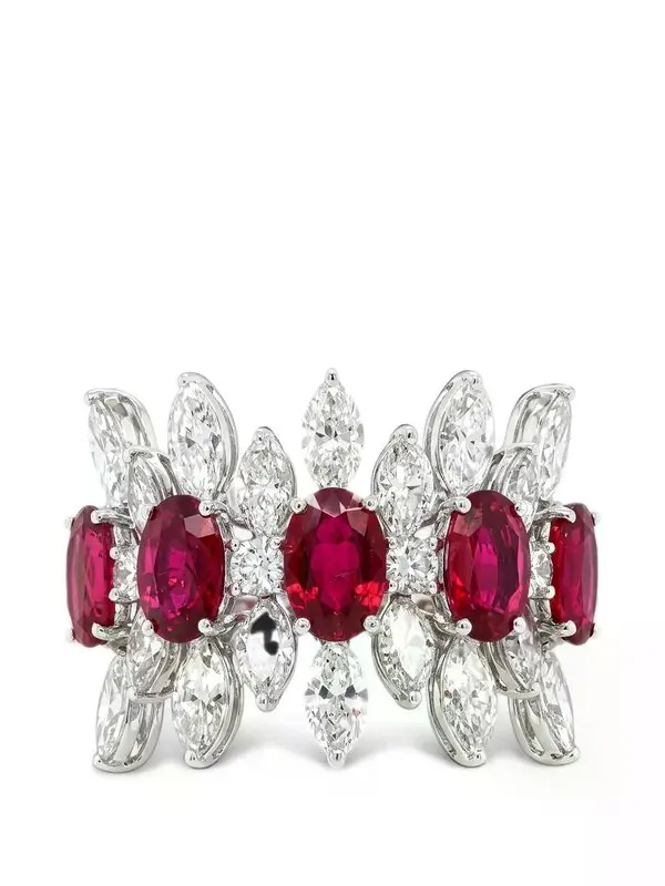 HYT JEWELRY Ruby And Diamond Band Ring - Silver