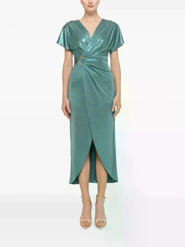 NISSA Midi Dress With Metallic Detail - Green