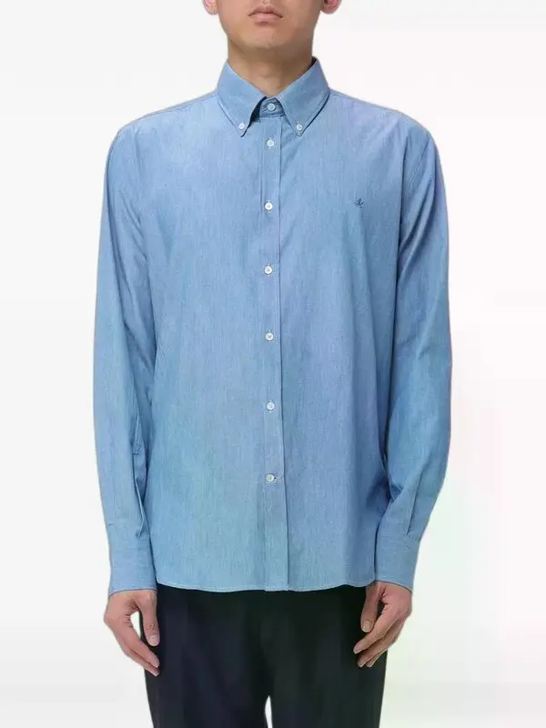 BROOKSFIELD Button-down Embroidered-logo Shirt - Blue