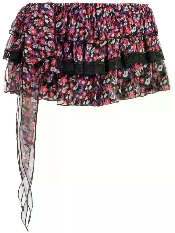 Dsquared2 Floral Print Ruffle Detail Shorts - Black
