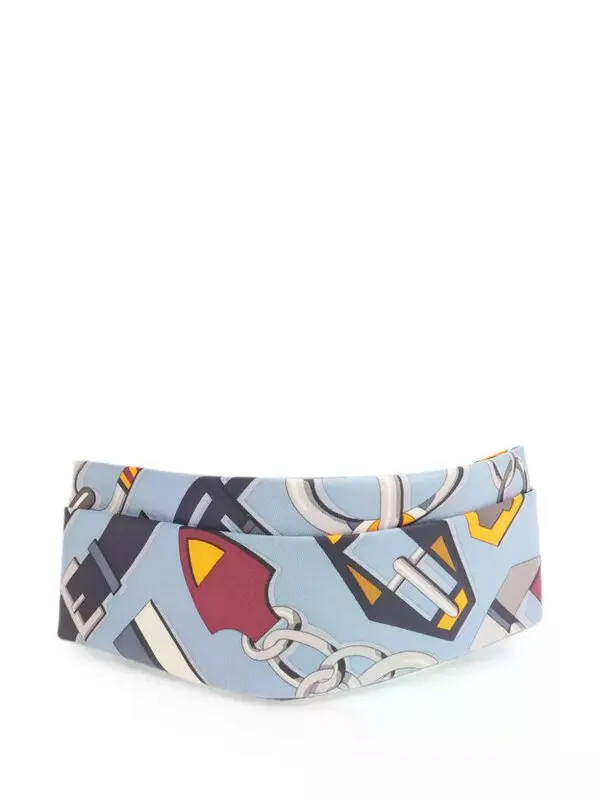 Hermès Silk Graphic Print Hairband - Blue