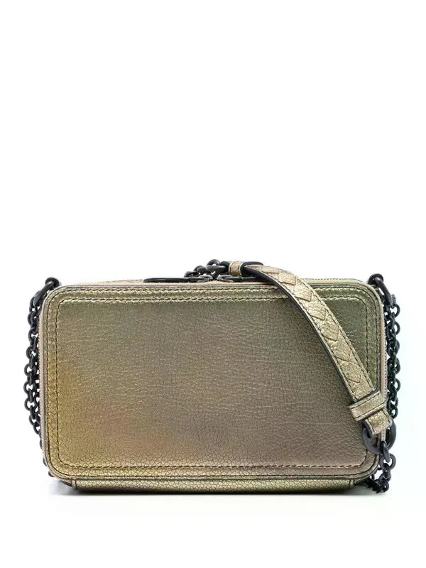 Bottega Veneta Intrecciato Trimmed Metallic Leather Double Zip Shoulder Bag - Gold