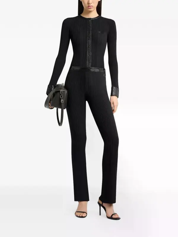 COURREGES Vinyl-trim Ribbed-knit Trousers - Black