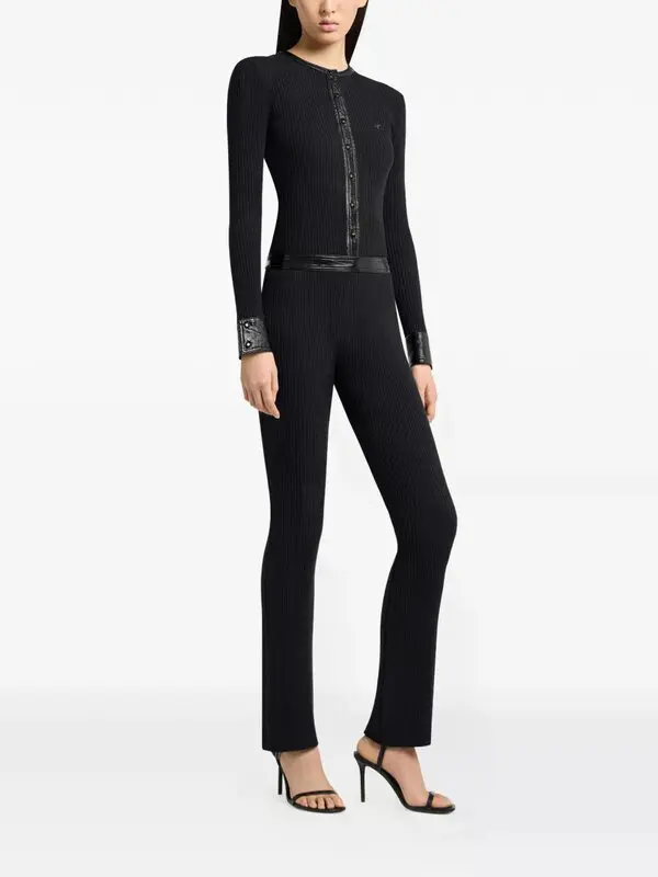 COURREGES Vinyl-trim Ribbed-knit Trousers