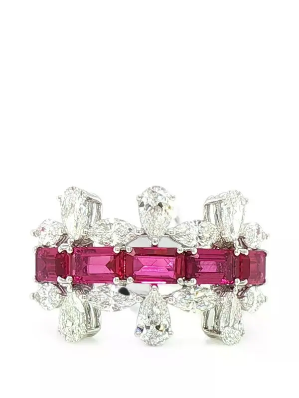 HYT JEWELRY Ruby And Diamond Multi-cut Band Ring - Silver
