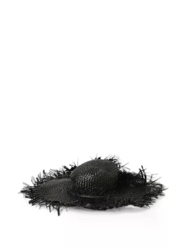 Emporio Armani Woven-raffia Hat With Frayed Edges - Black