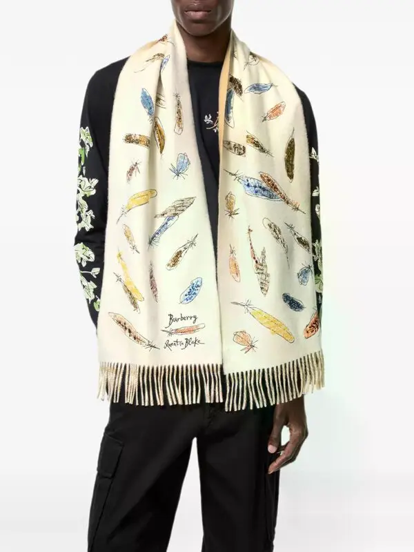 Burberry Feather-print Cashmere Scarf