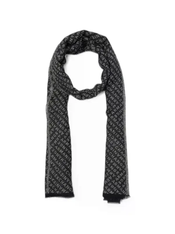 Emporio Armani Logo-jacquard Frayed Scarf - Grey
