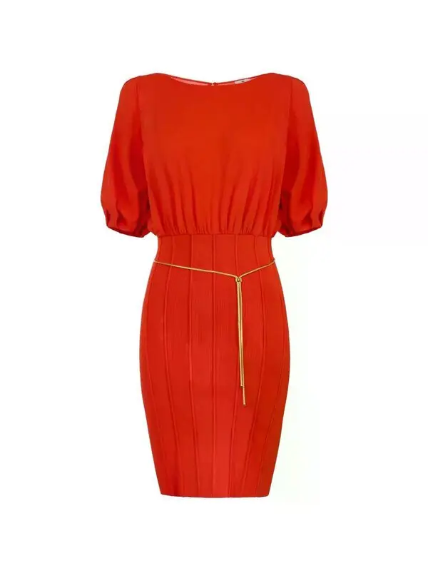 Elisabetta Franchi Belted Puff-sleeve Mini Dress - Red