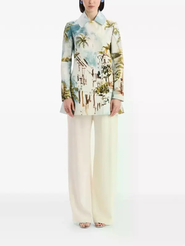 Oscar De La Renta Dominican Landscape Cotton Poplin Coat - Neutrals