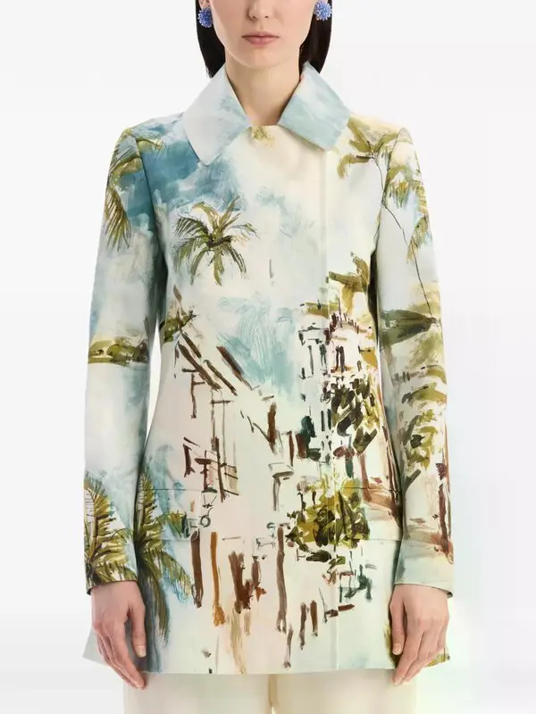 Oscar De La Renta Dominican Landscape Cotton Poplin Coat - Neutrals