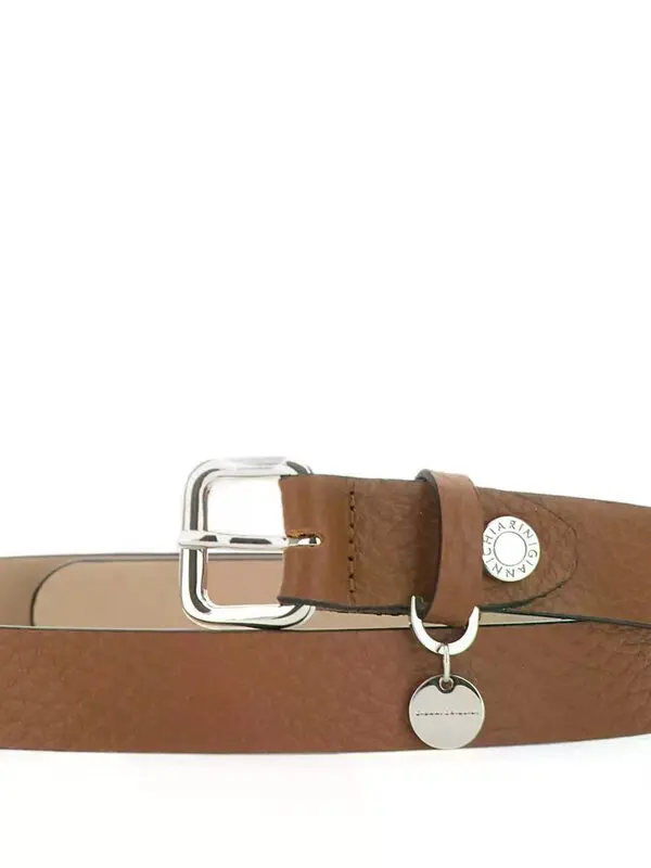 GIANNI CHIARINI Grained Calf Leather Belt With Logo Charm