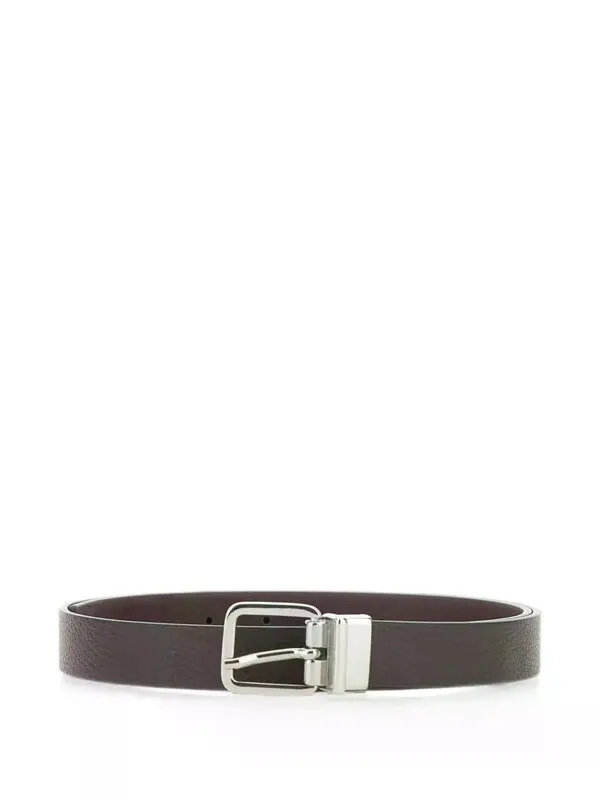 GIANNI CHIARINI Reversible Grained Calf Leather Belt With Silver-tone Buckle - Brown
