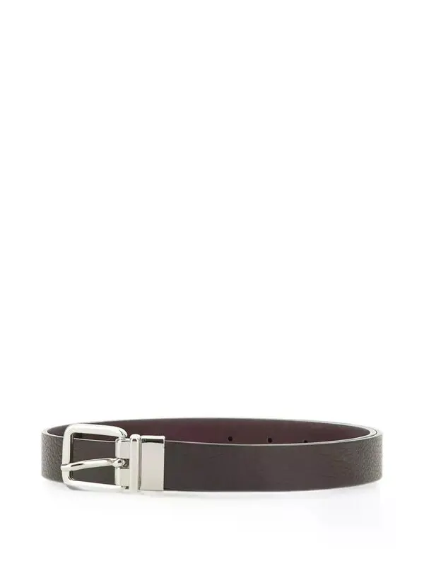 GIANNI CHIARINI Reversible Grained Calf Leather Belt With Silver-tone Buckle