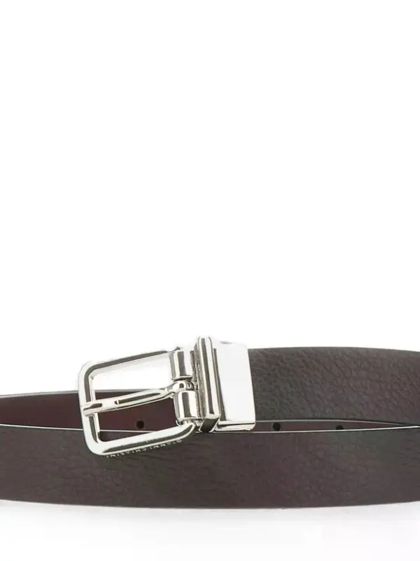 GIANNI CHIARINI Reversible Grained Calf Leather Belt With Silver-tone Buckle