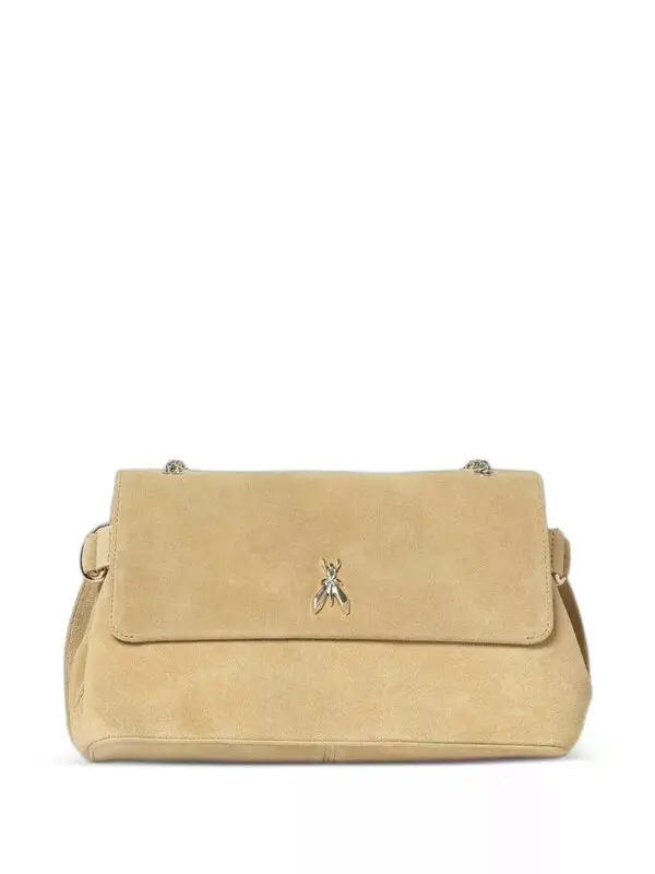 Patrizia Pepe Logo-motif Suede Shoulder Bag - Neutrals