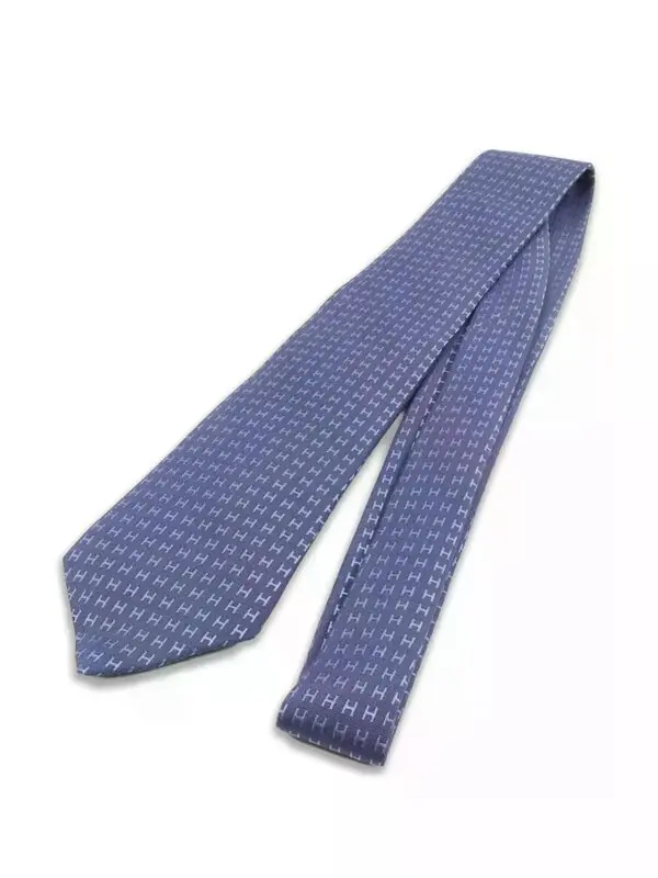 Hermès H Patterned Silk Tie - Blue